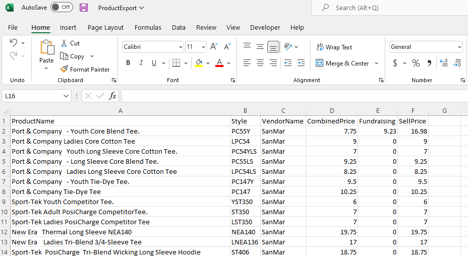 Export Product Information into an Excel File